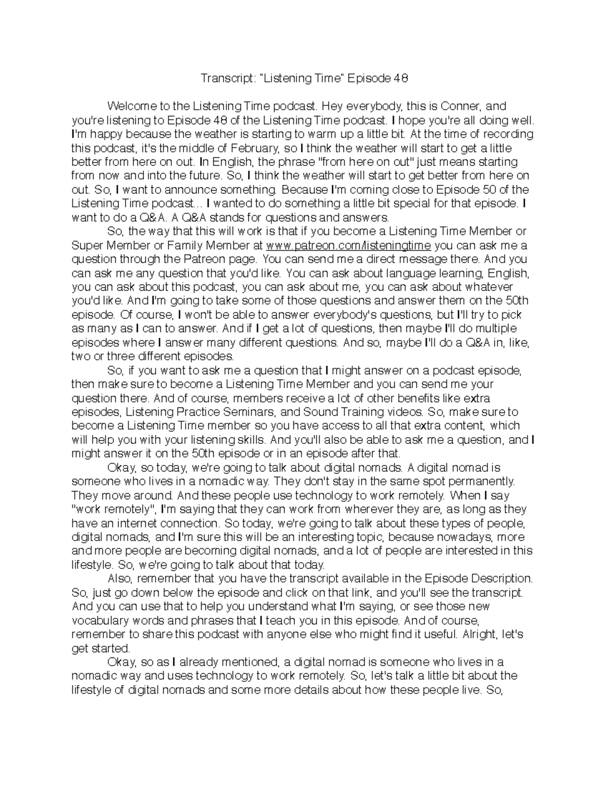 Episode 48 Transcript - Listening Time - Transcript: “Listening Time ...