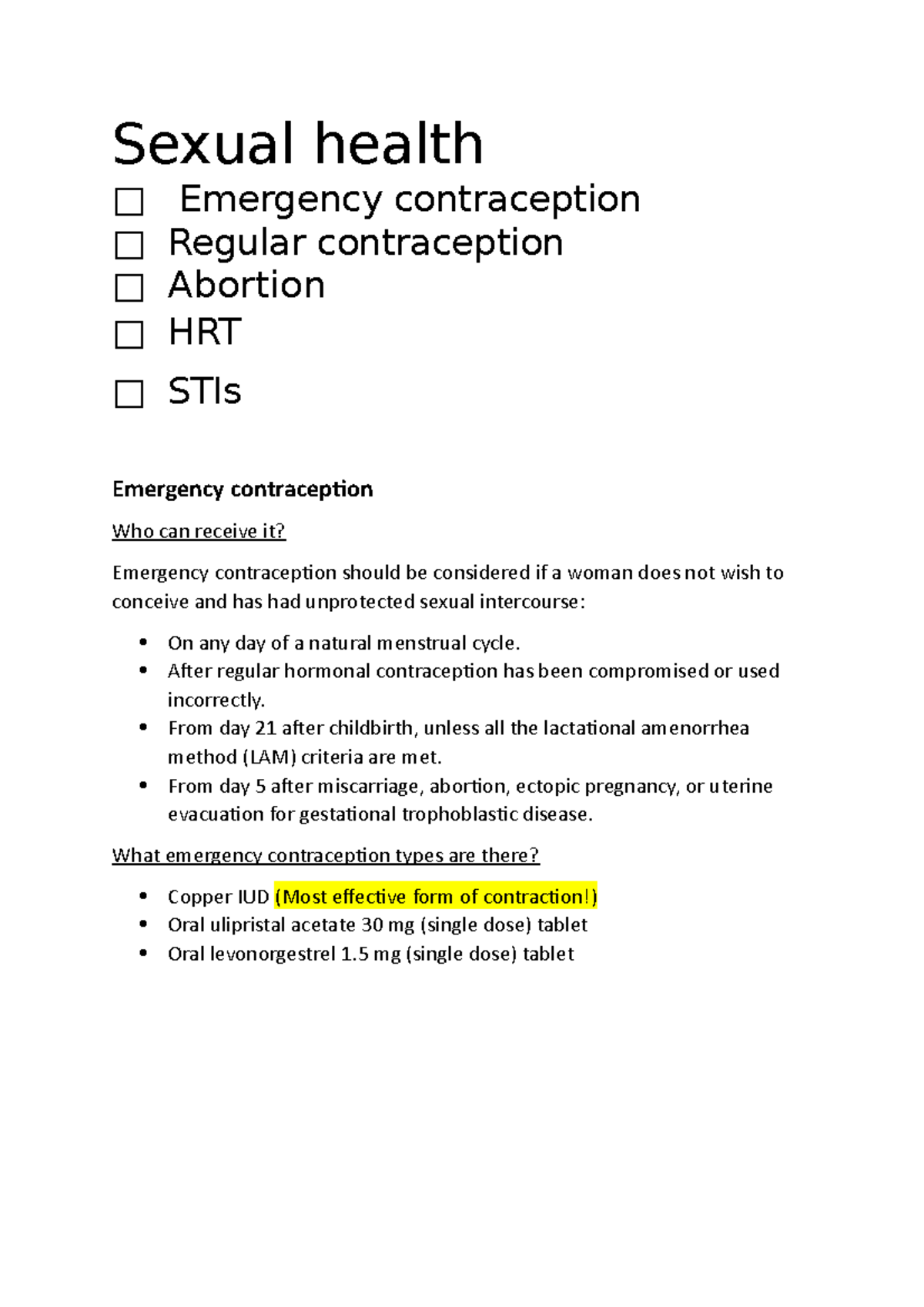 Sexual health booklet - Sexual health Emergency contraception Regular ...