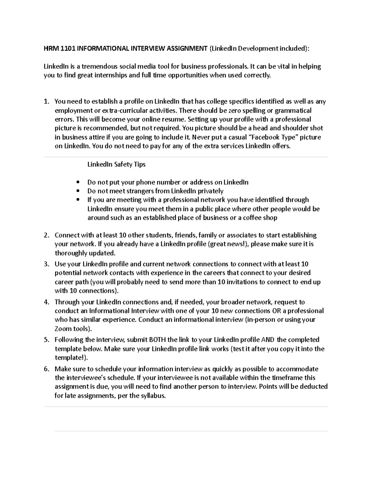 Informational Interview Assignment Linked In Development included - HRM 1101 INFORMATIONAL ...