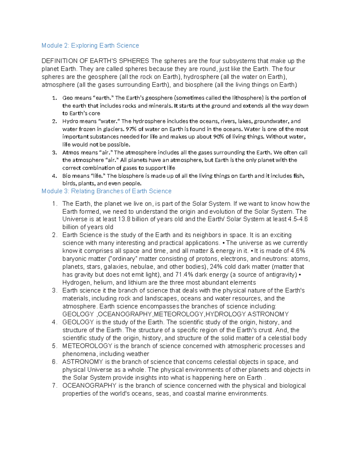 COR-008- Pointers - Module 2: Exploring Earth Science DEFINITION OF EARTH’S SPHERES The spheres ...