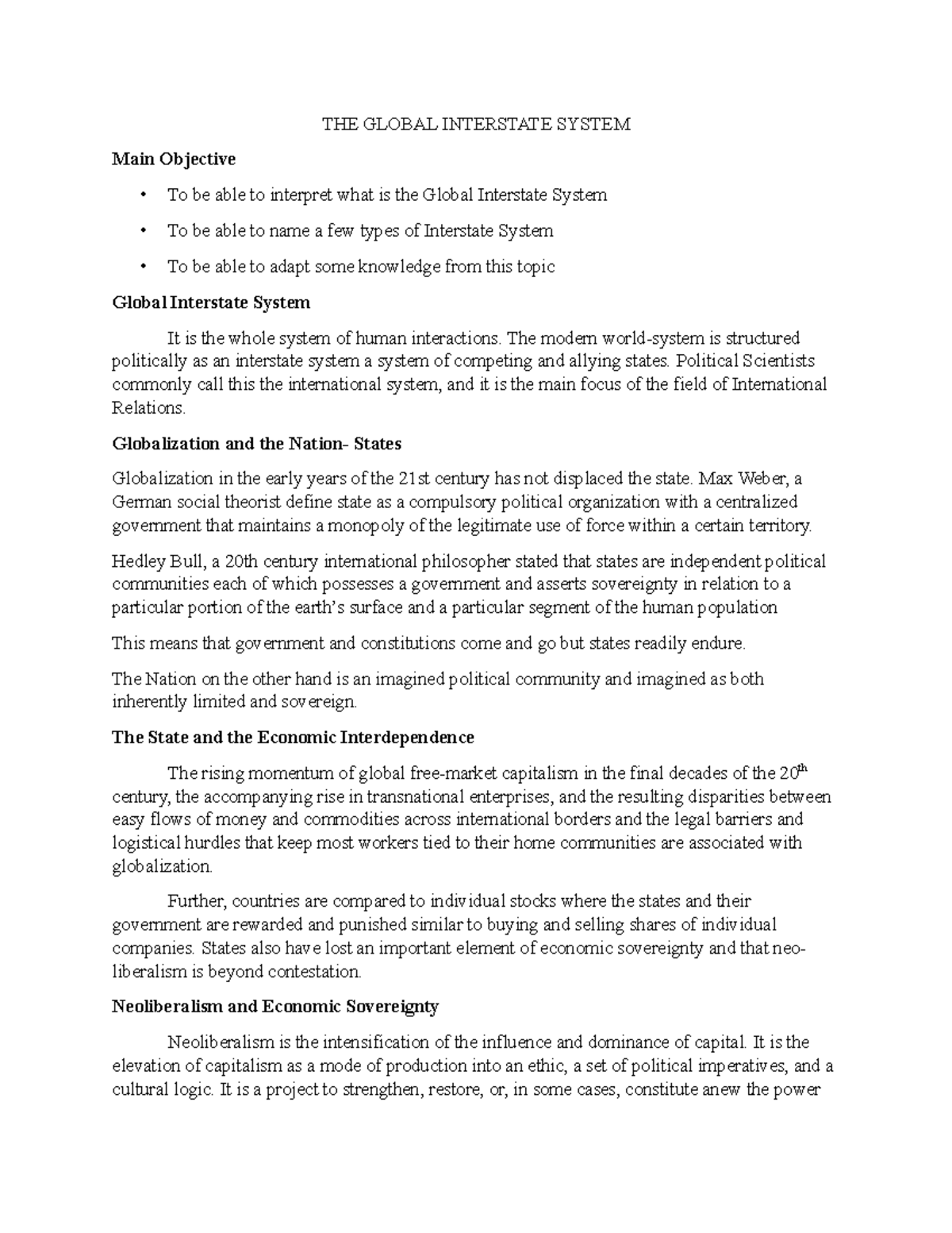 THE GLOBAL INTERSTATE SYSTEM - The modern world-system is structured ...