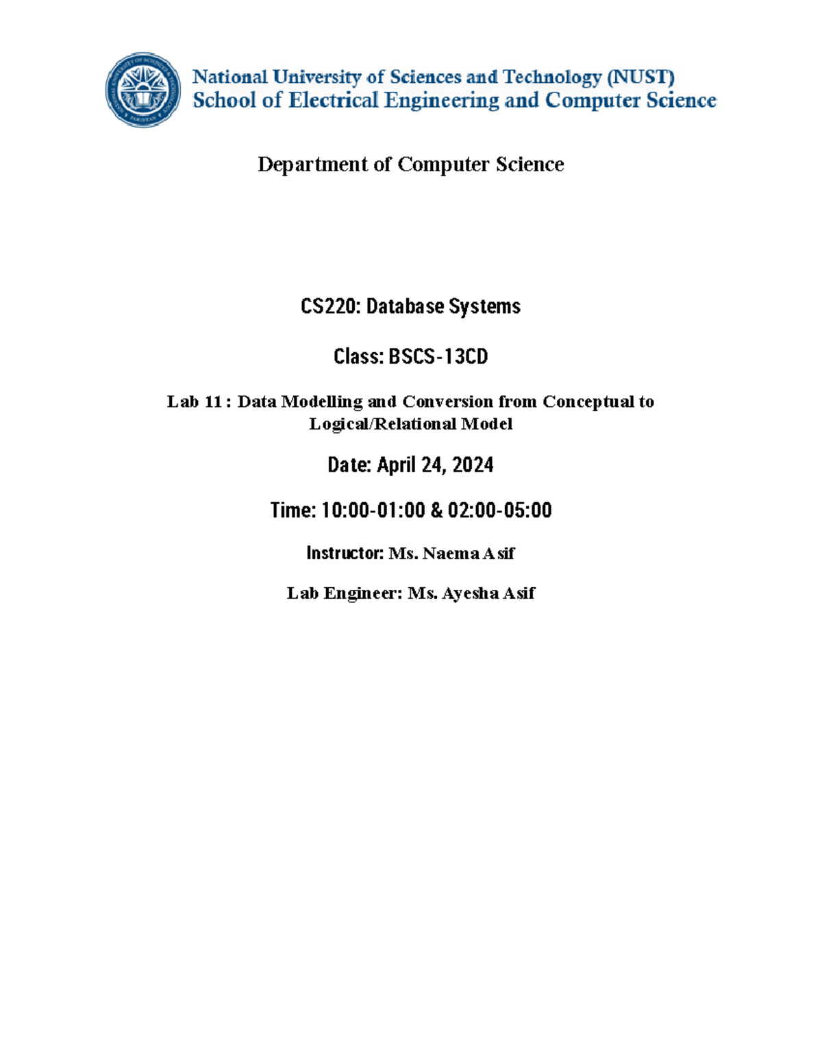 Lab11 - Department of Computer Science CS220: Database Systems Class ...
