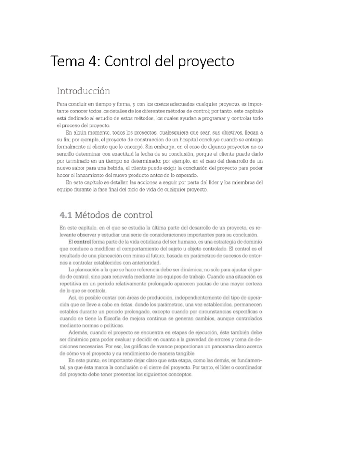 Tema 4 Introducción - Administración de proyectos - Tema 4: Control del proyecto Introducción ...