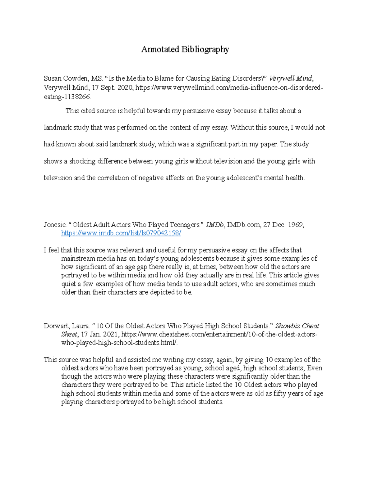 Annotated biblography - Annotated Bibliography Susan Cowden, MS. “Is ...