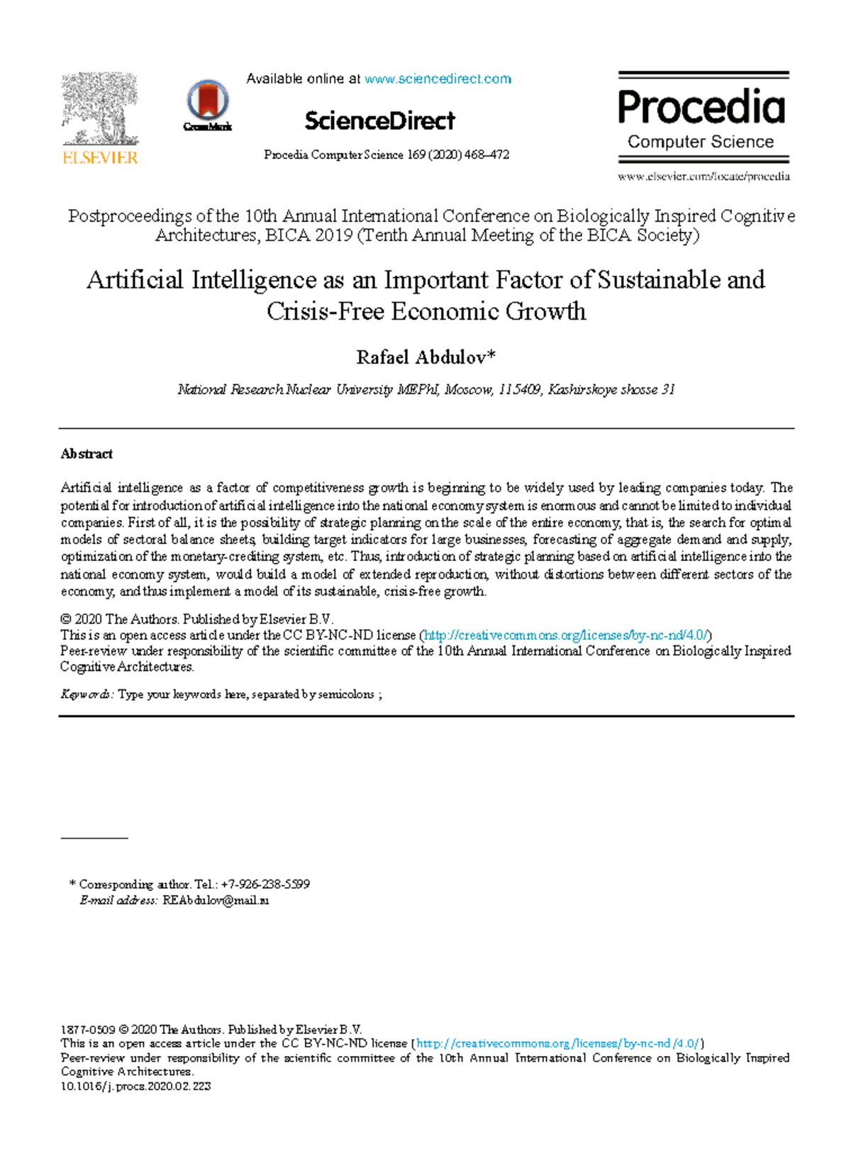 Artificial Intelligence as an Important Factor of Sustainable and ...