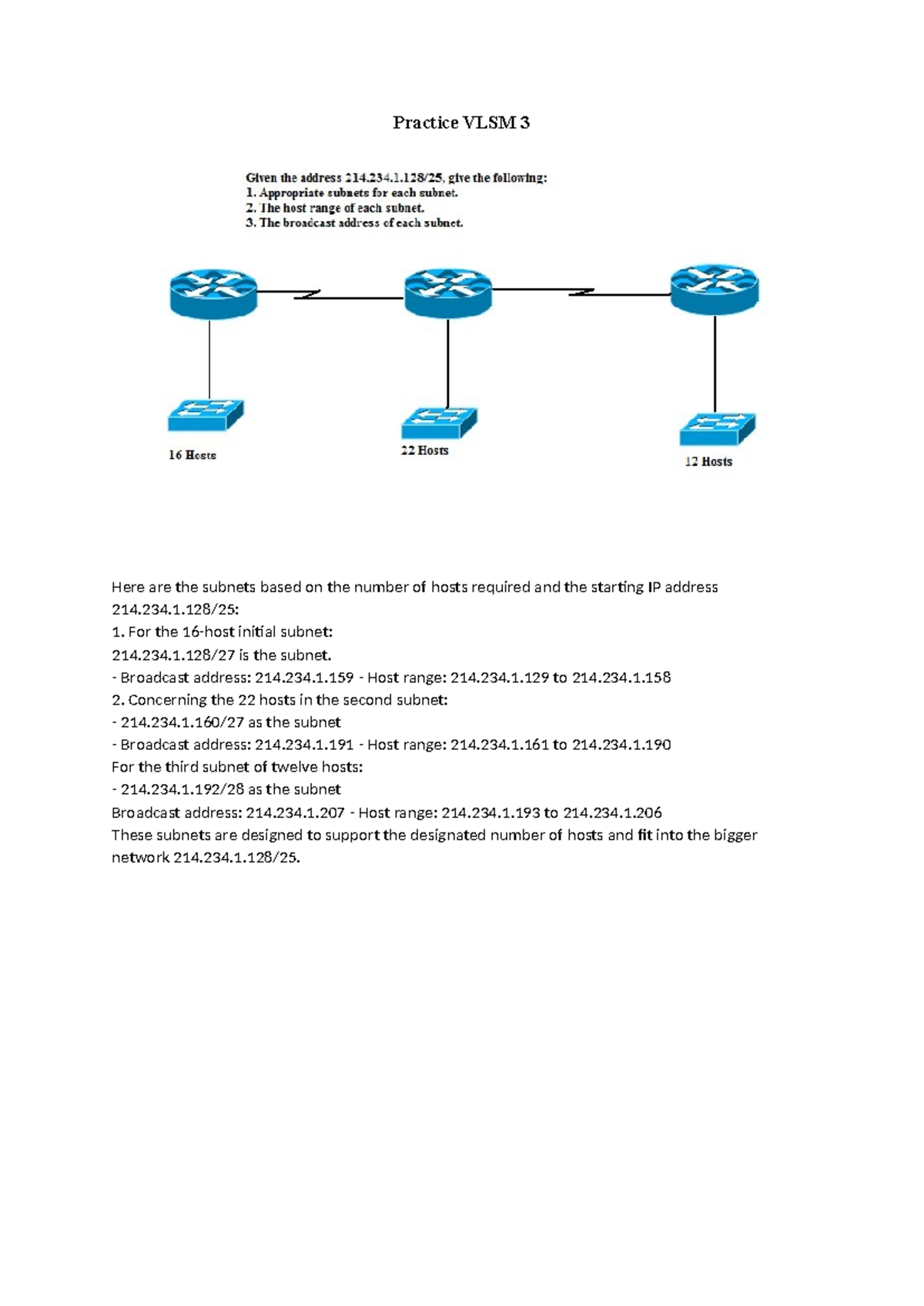 Lab 2.2 VLSM Practice 2 - 1 is done - Practice VLSM 3 Here are the ...