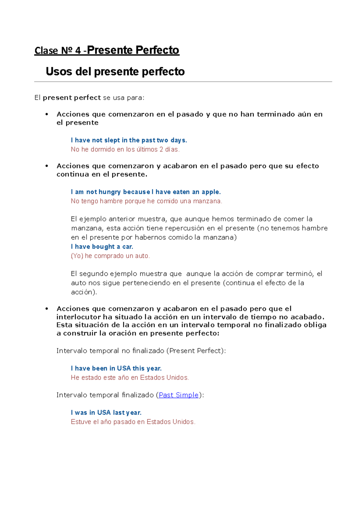 Clase Nº 4 Present Y Past Perfect - Clase Nº 4 - Presente Perfecto Usos ...