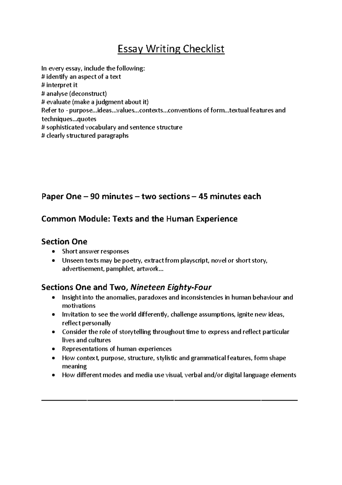 Essay writing Checklist - Essay Writing Checklist In every essay ...