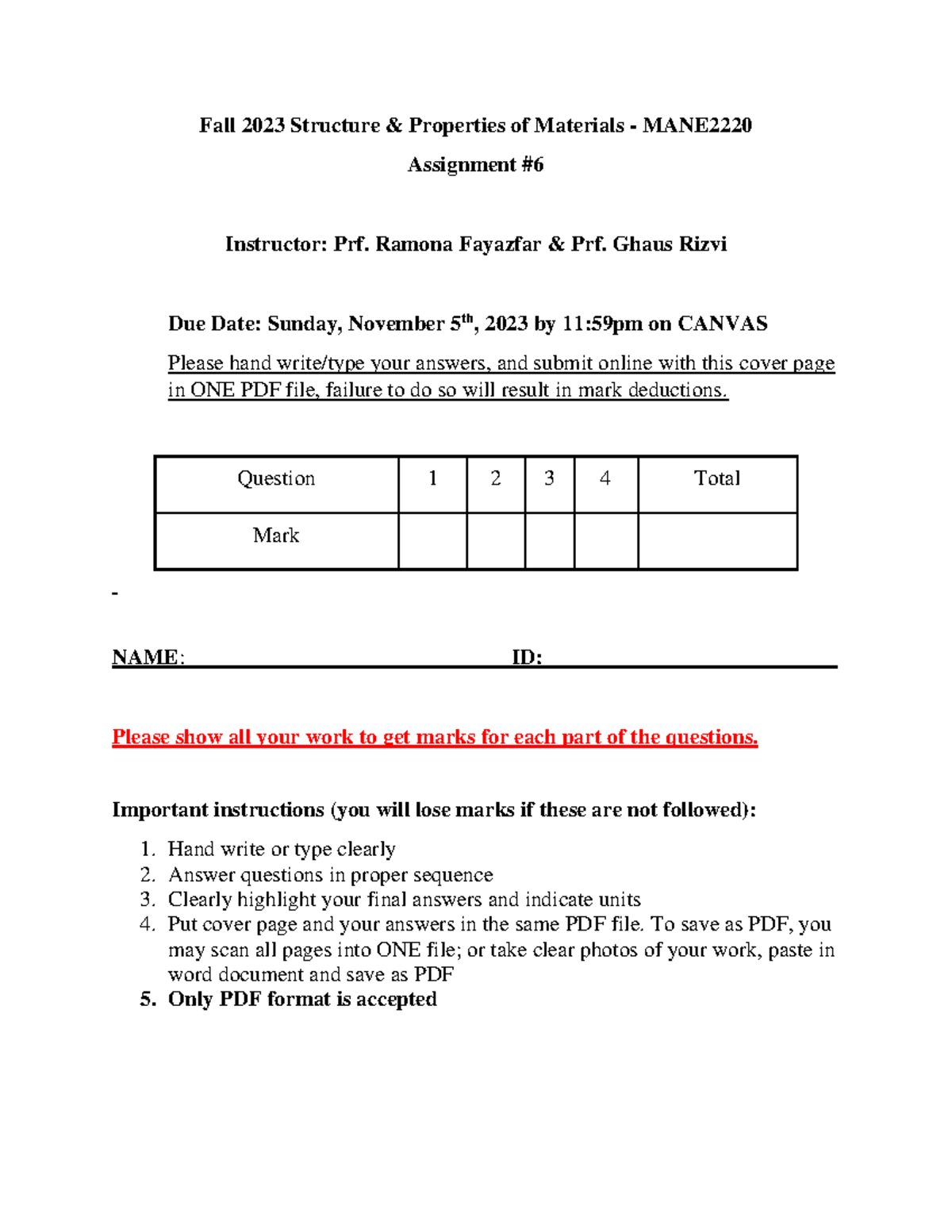 Assignment 6 - Fall 202 3 Structure & Properties of Materials - MANE ...
