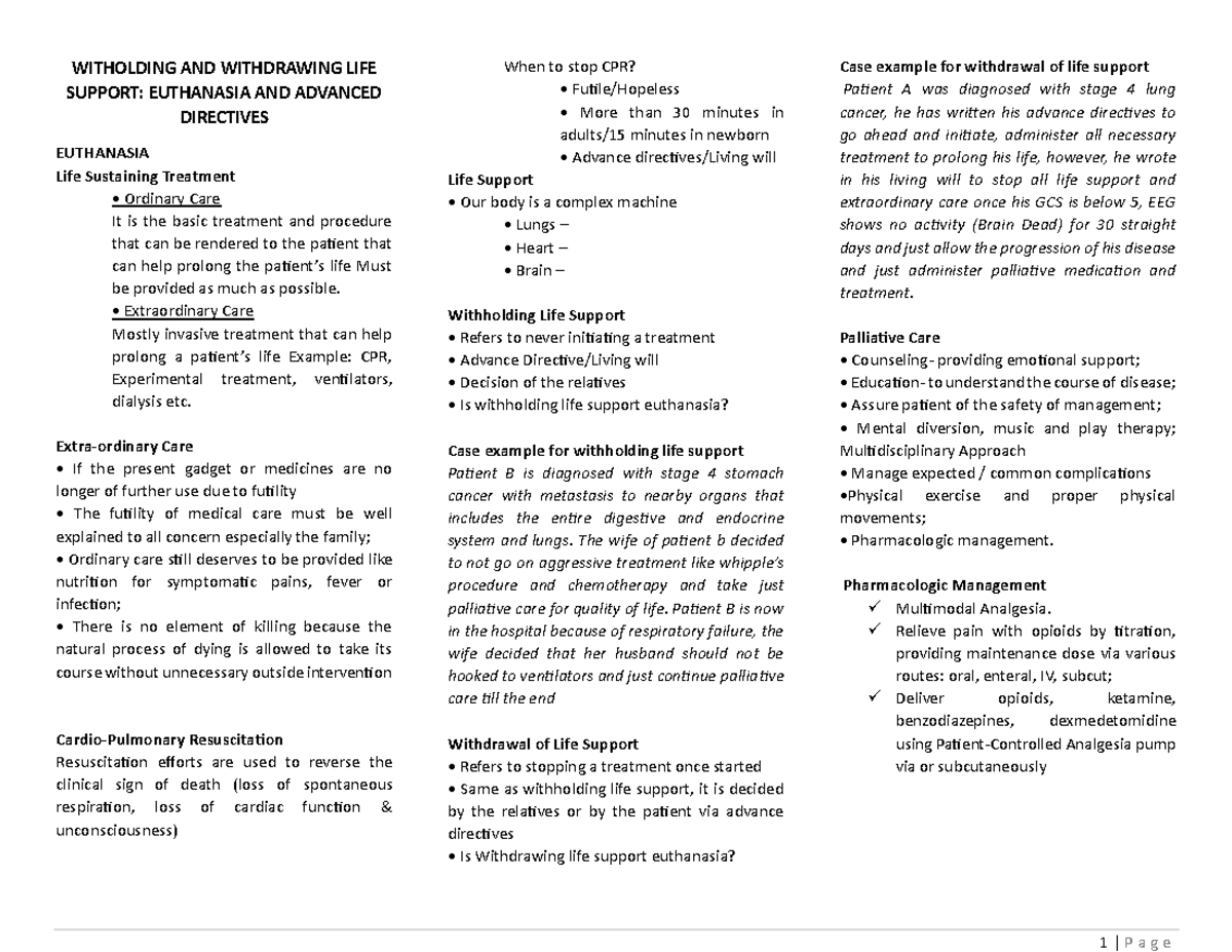 Bioethics reviewer - WITHOLDING AND WITHDRAWING LIFE SUPPORT ...