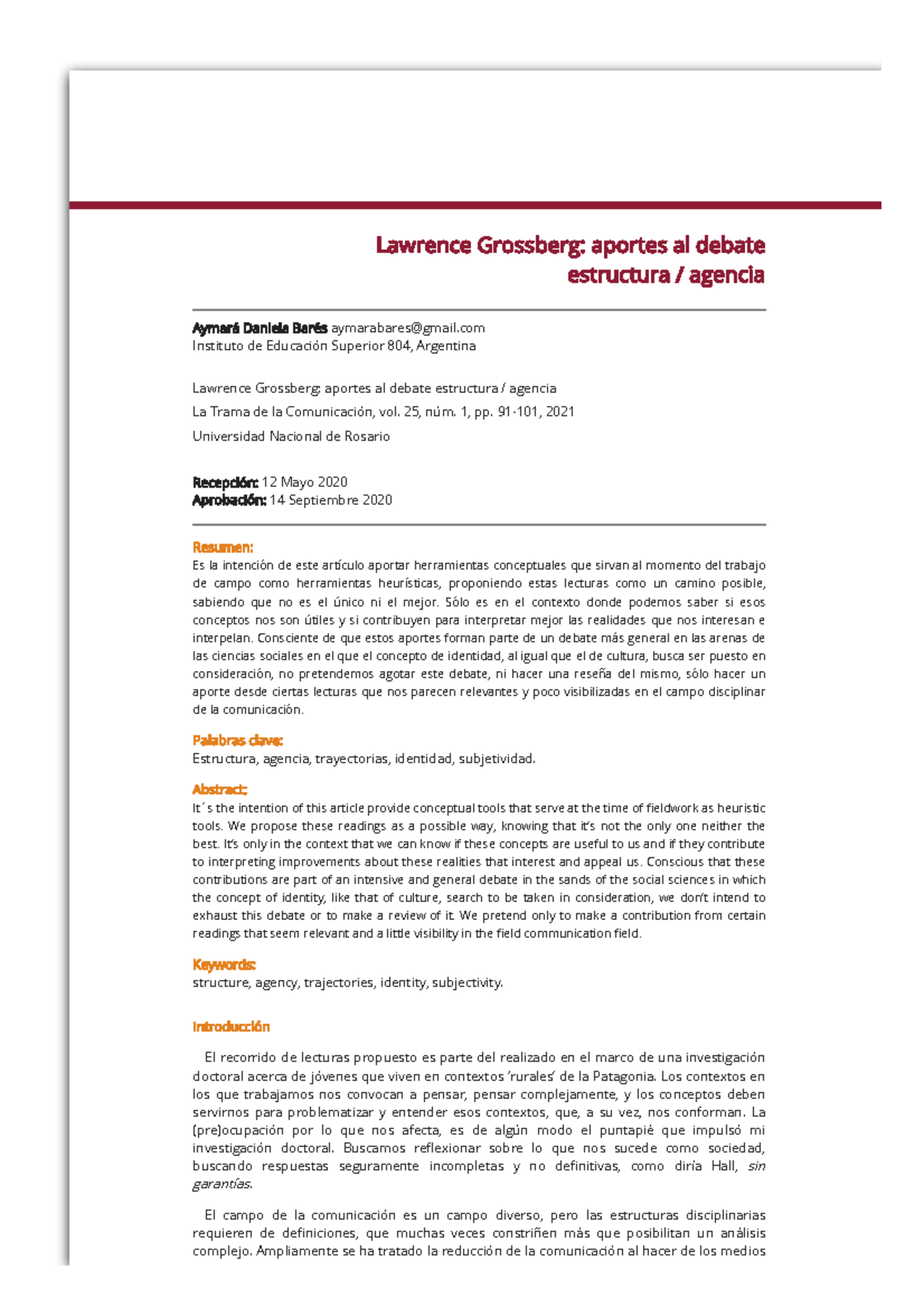 Lawrence Grossberg aportes al debate estructura agencia - Lawrence ...