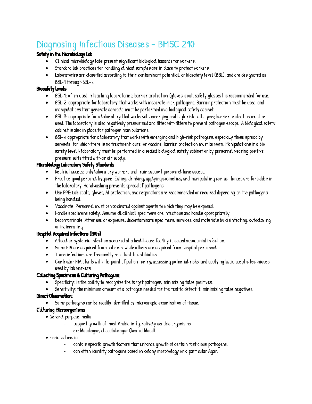 Diagnosing Infectious Diseases - BMSC 210 - Diagnosing Infectious ...