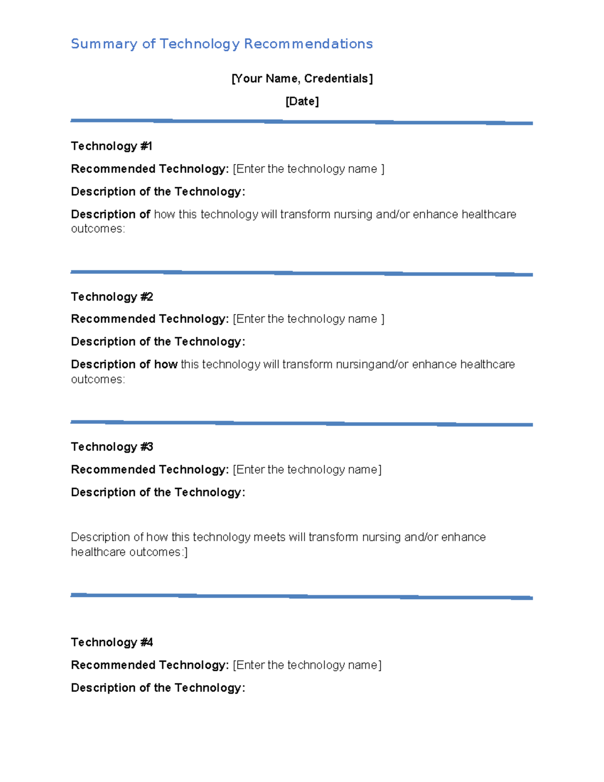 Summary of Technology Recommendations Template - Summary of Technology ...