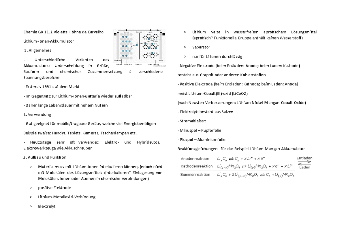 Chemgk handout - notes - Chemie GK 11 Violetta Höhne de Carvalho ...