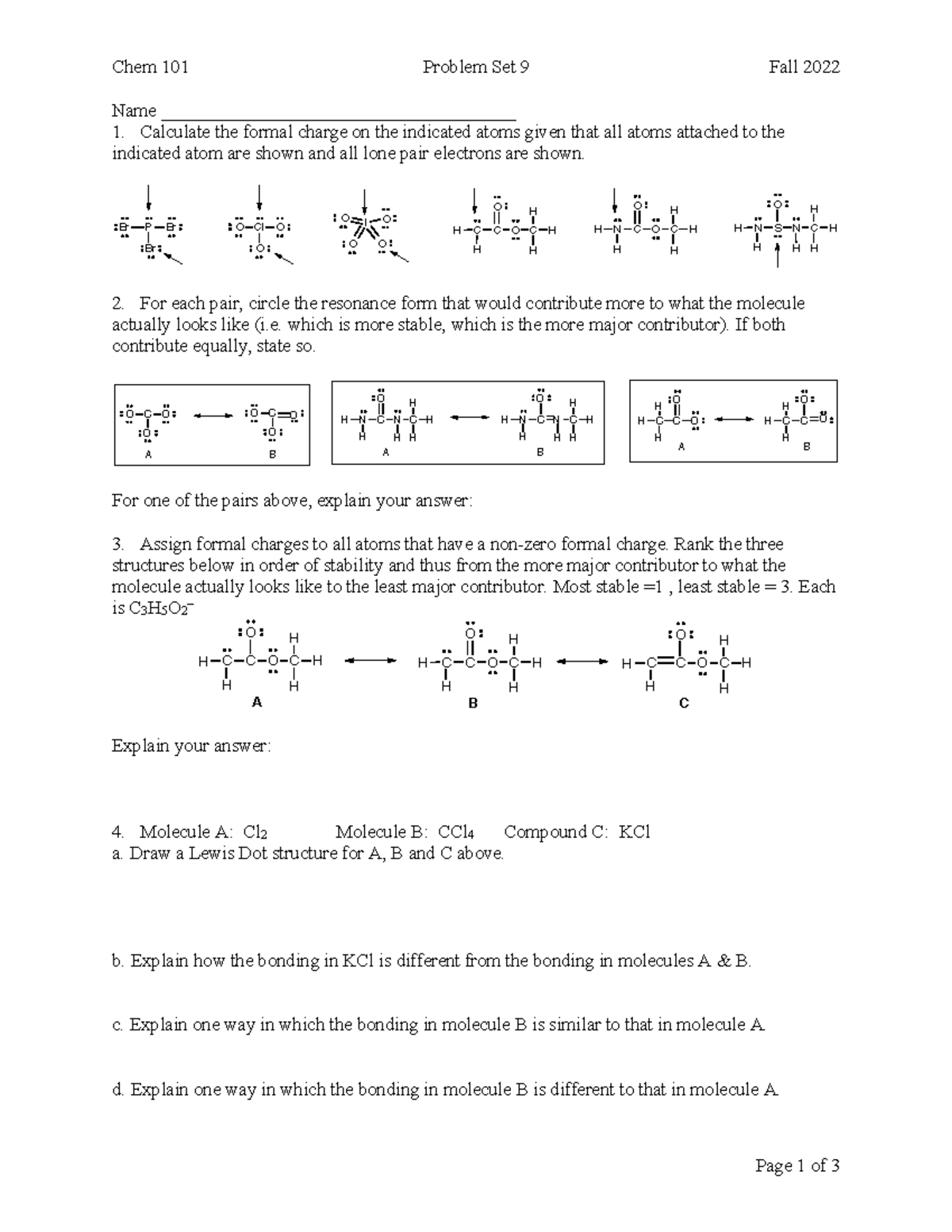 General Chemistry 1 Week 9 Practice Problems - Chem 101 Problem Set 9 ...