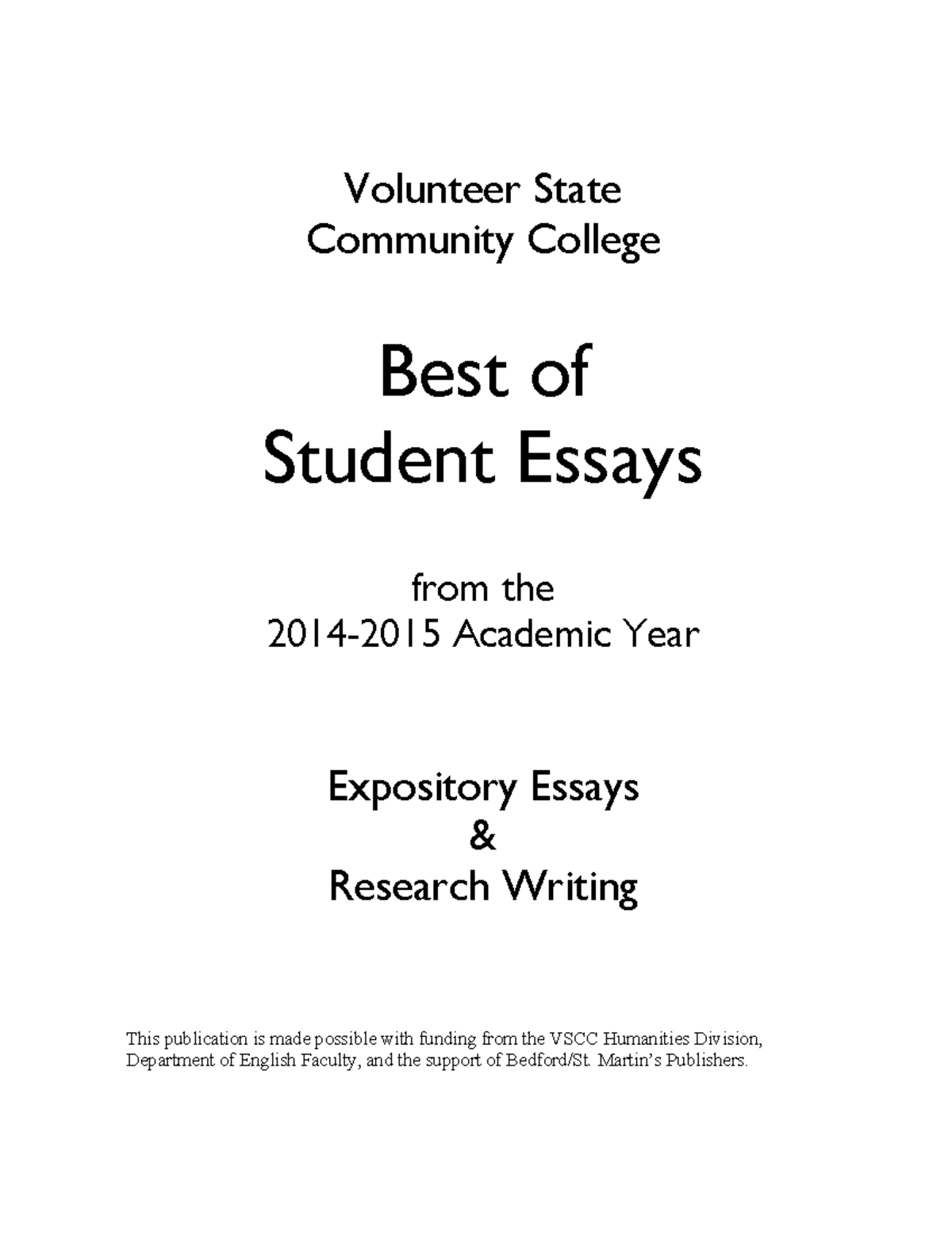 Best Essays 2014 2015 - Essay Descriptions on Course - Volunteer State ...