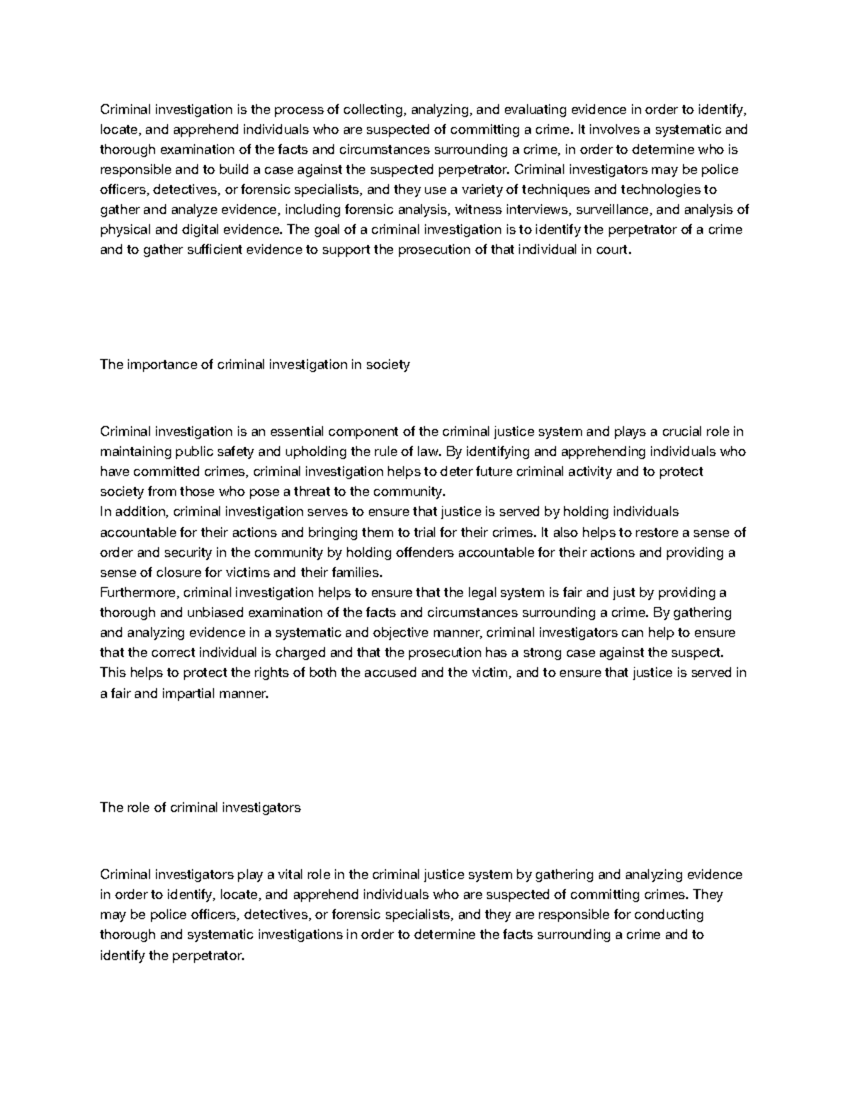 Criminal investigation essay - It involves a systematic and thorough ... Criminal investigation essay - It involves a systematic and thorough ...