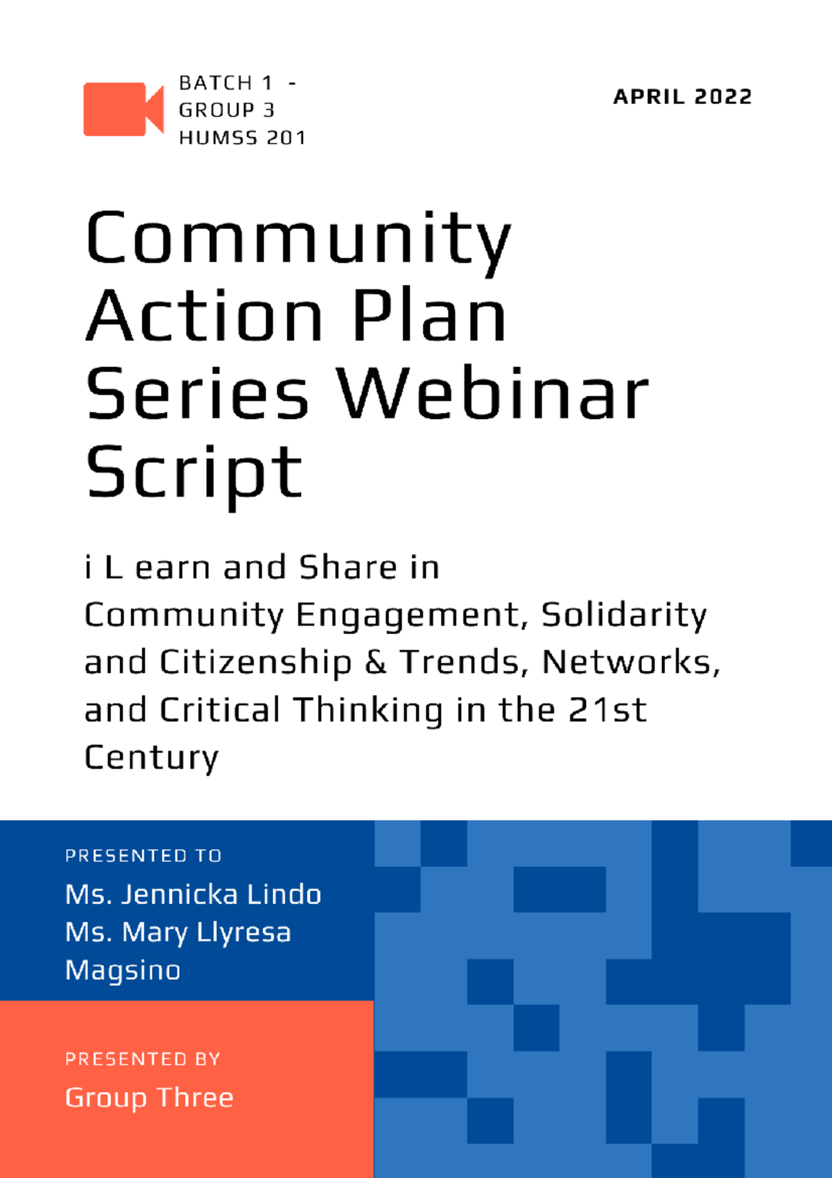 Group 3 ILS - Action PLAN Script (Trends and Com Eng Script) - TITLE ...