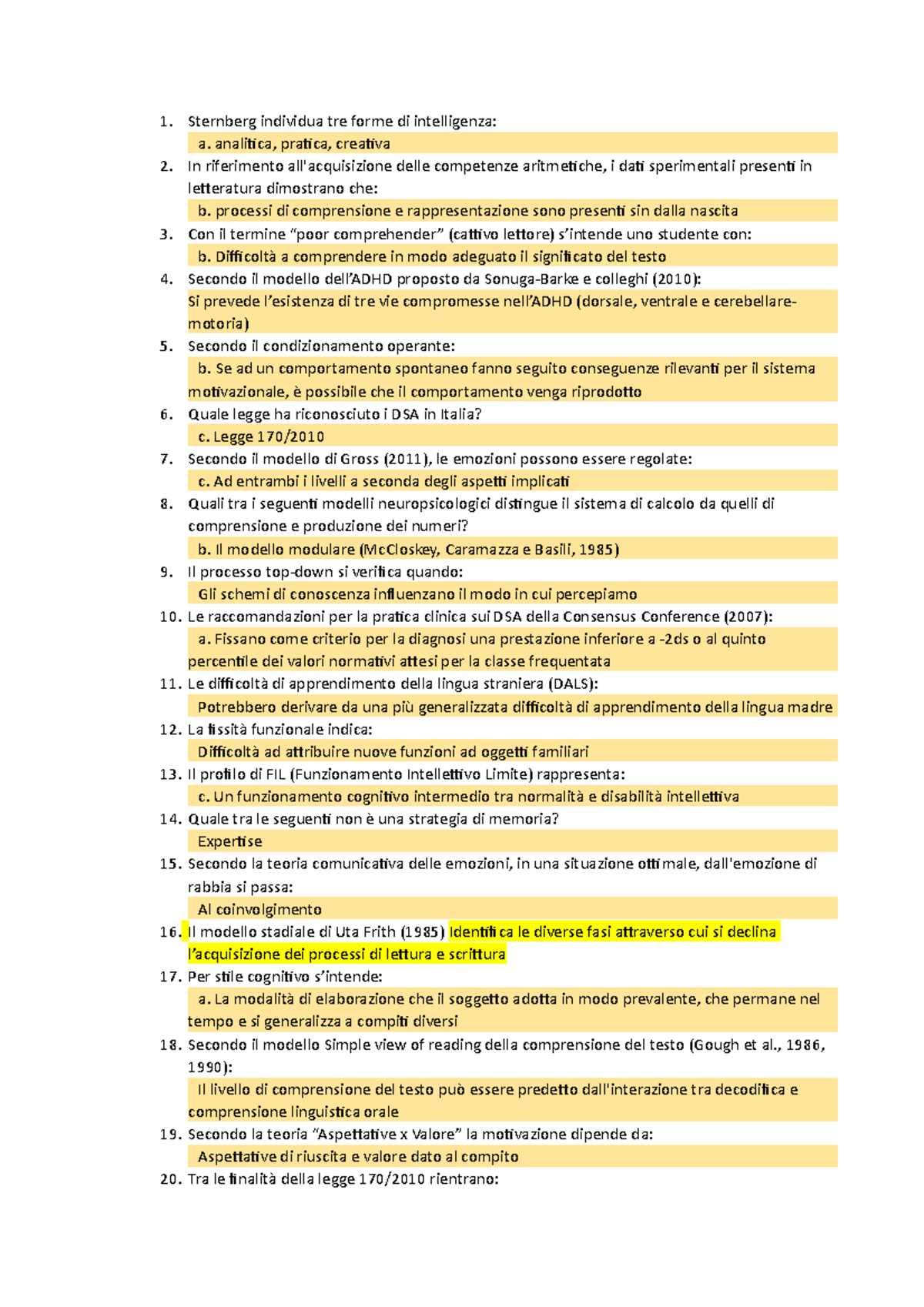 Domande psicologia - Sternberg individua tre forme di intelligenza: a ...