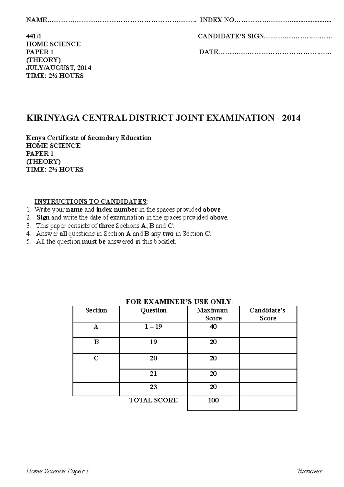HOME Science 1 - questions - NAME