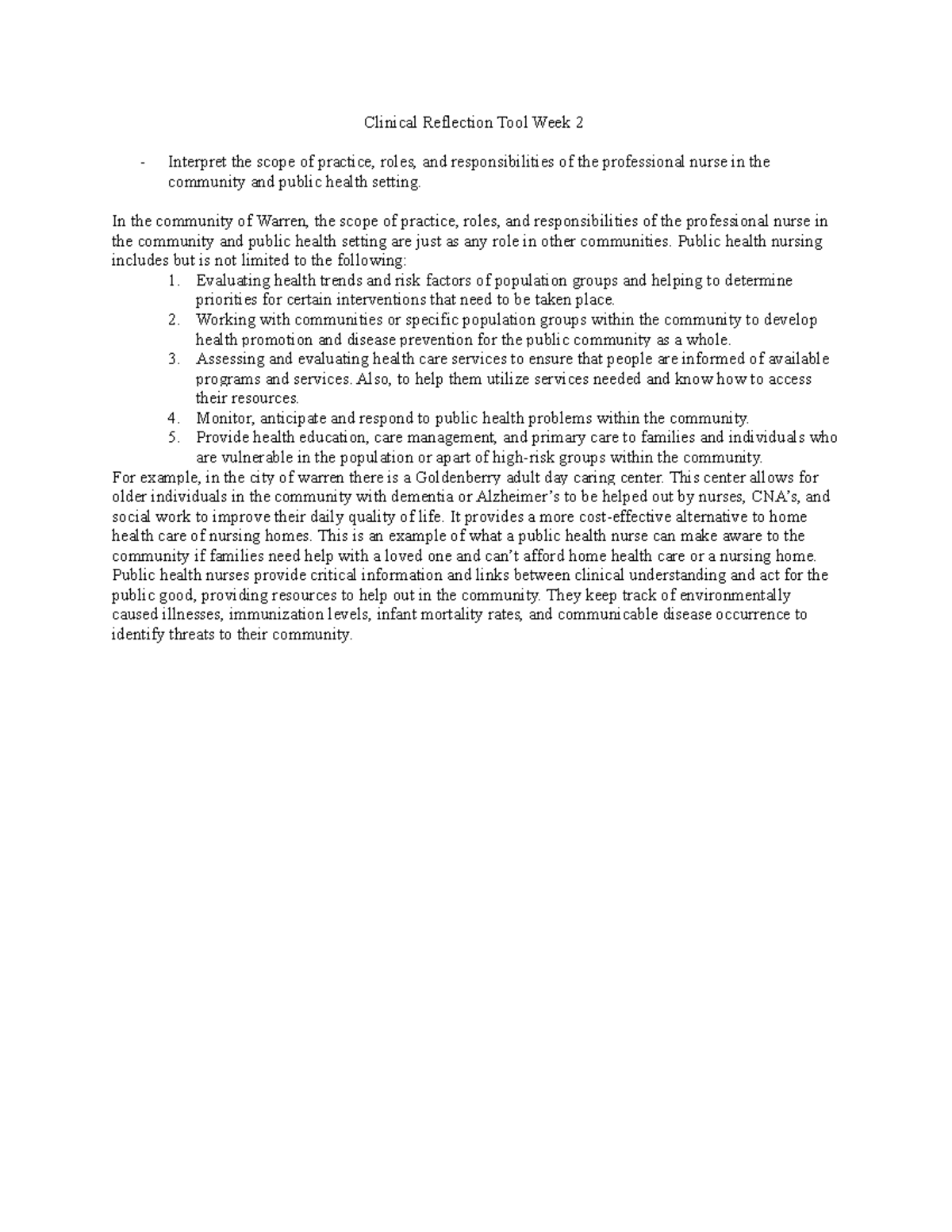 Cs4015Clinical Reflection Tool Week 2 - Clinical Reflection Tool Week 2 ...