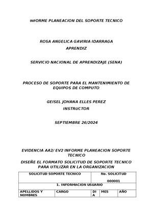 Evidencia - actividad 2. formato de solicitud de mantenimiento de equipo - EVIDENCIA: AA2 – Ev ...