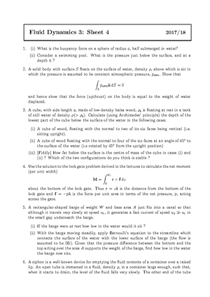 Fluid Dynamics worksheet 5 - Fluid Dynamics 3: Sheet 5 2020/ Water ...