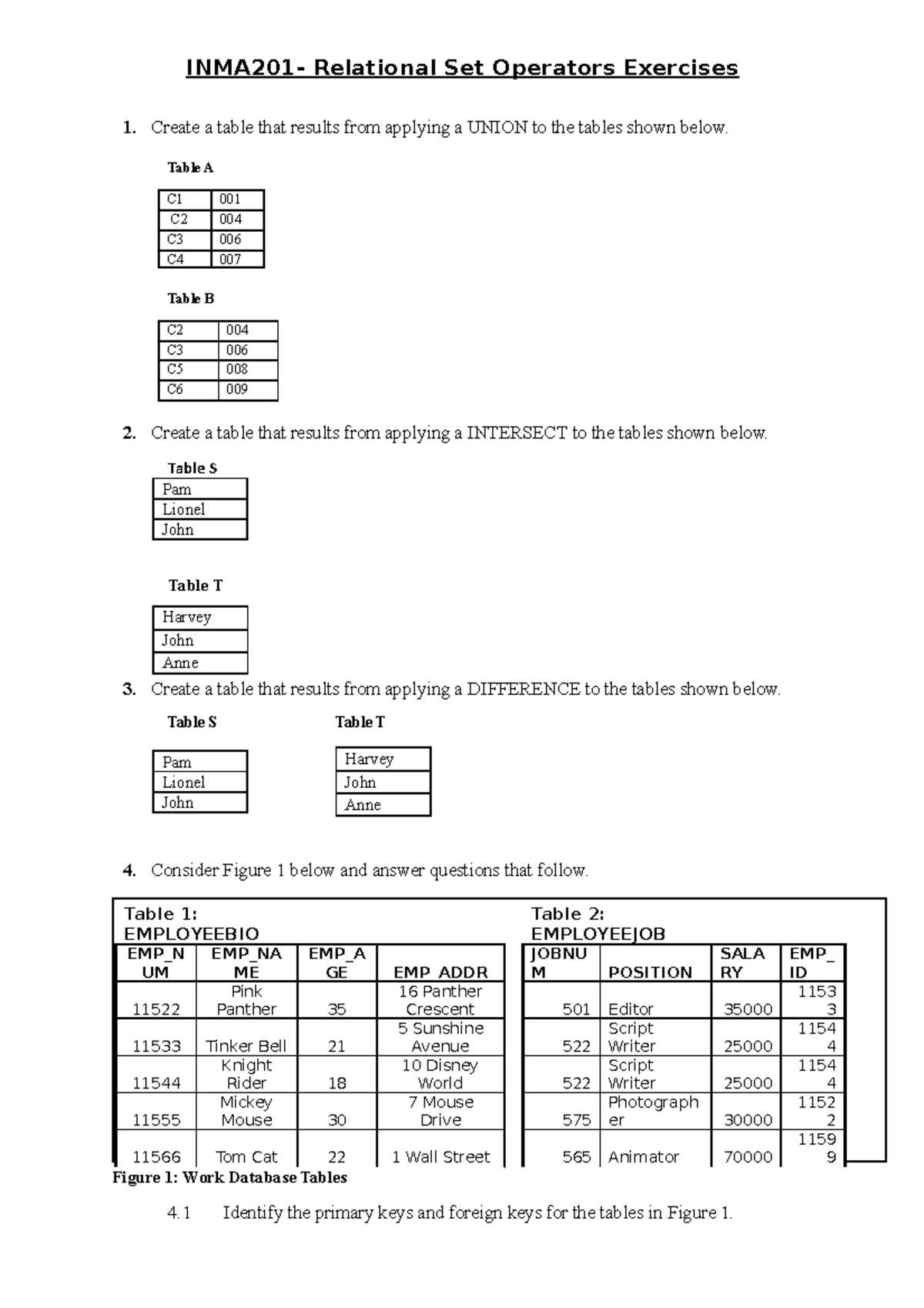 Class Exercises Relational Algebra- FQuest - INMA201- Relational Set Operators Exercises 1 ...