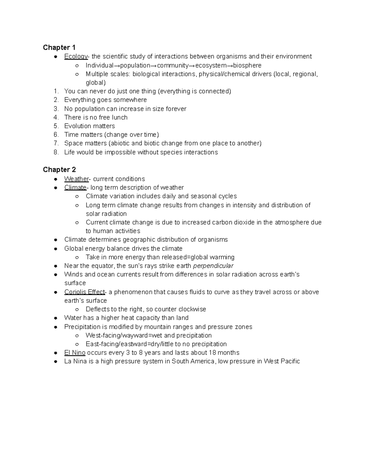Principles of Ecology Chapters 1+2 - Chapter 1 1. 2. 3. 4. 5. 6. 7. 8 ...