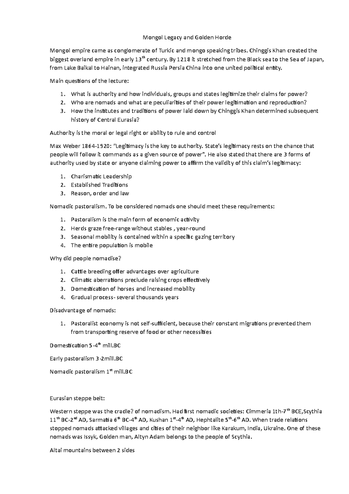 HST 100 The Mongol empire - Mongol Legacy and Golden Horde Mongol ...