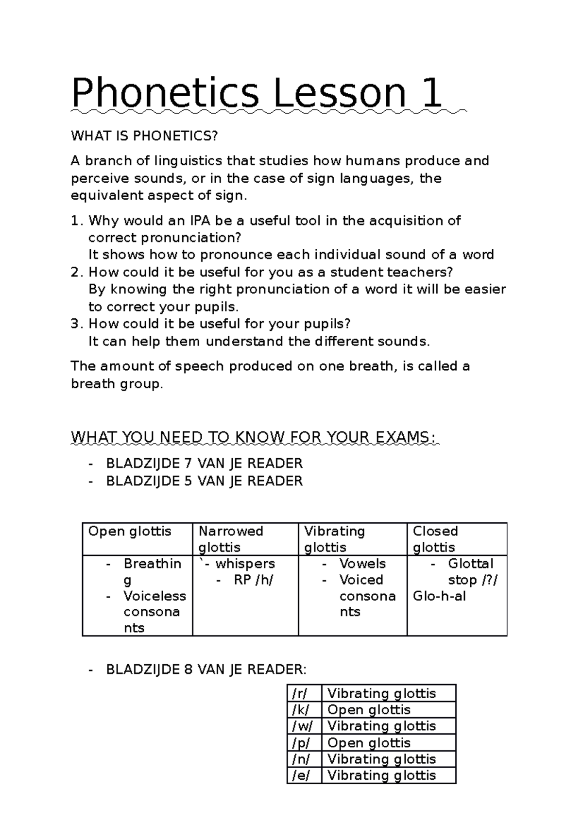 The English basic Phonetics class notes - Phonetics Lesson 1 WHAT IS ...
