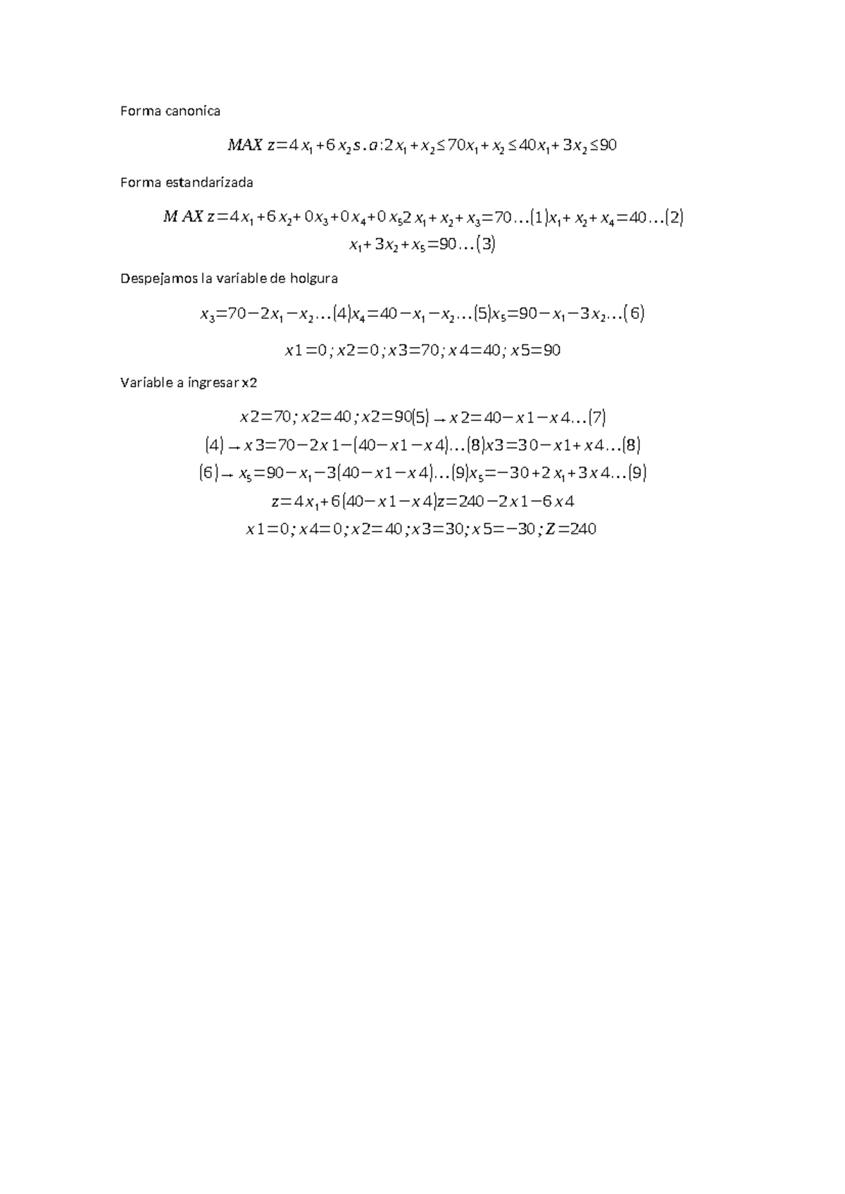 Forma canonica - Forma canonica MAX z= 4 x 1 + 6 x 2 s. a : 2 x 1 + x 2 ...