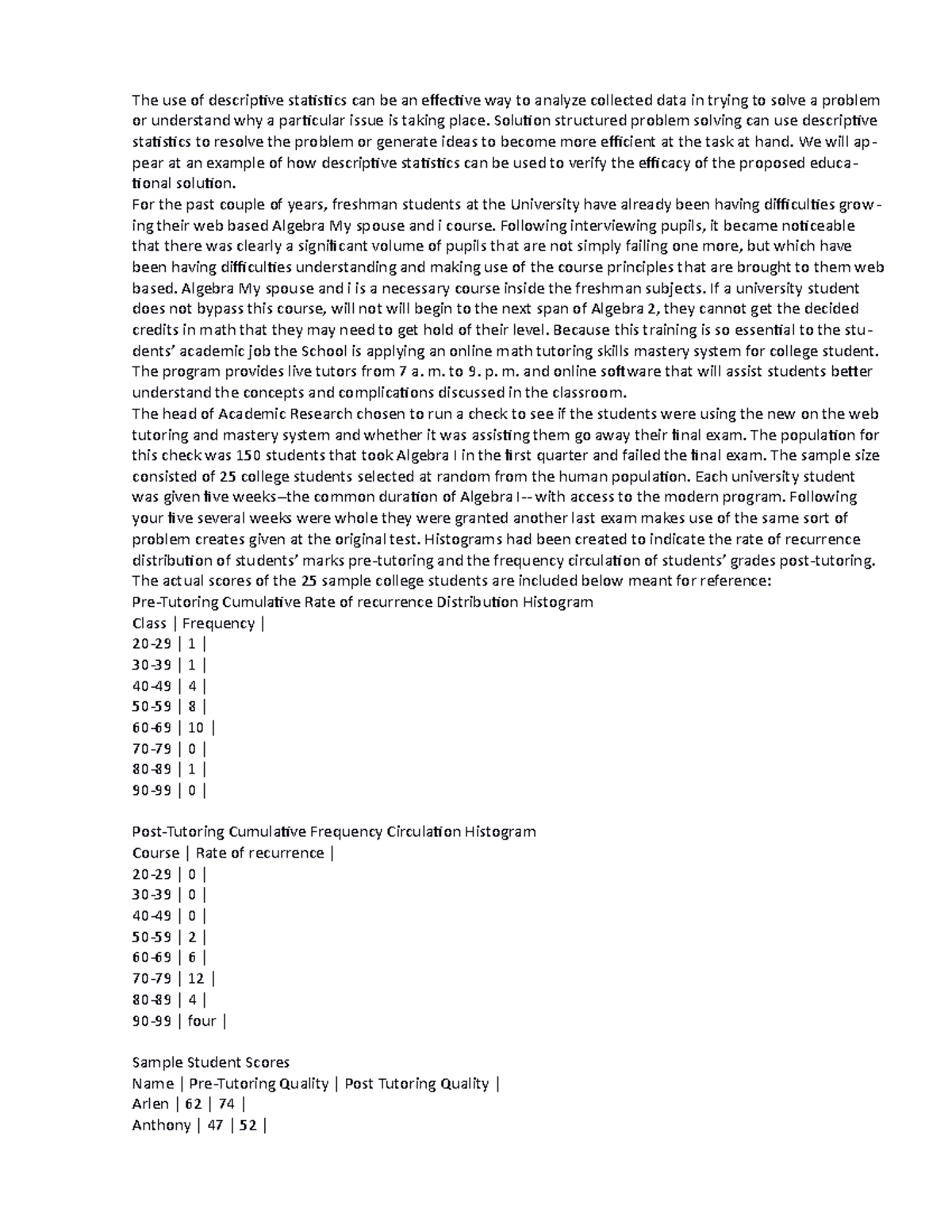 Qnt 575 Descriptive Statistics Paper 1 - The use of descriptive ...