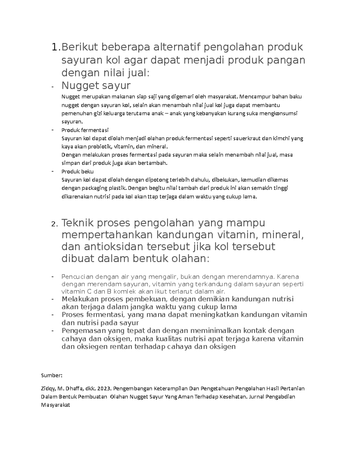 Document - tugas - 1 beberapa alternatif pengolahan produk sayuran kol ...