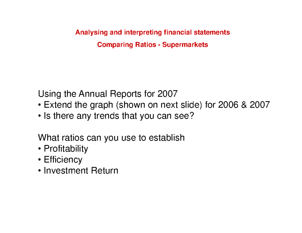 Analysing and interpreting financial statements - urrent ratio J ...