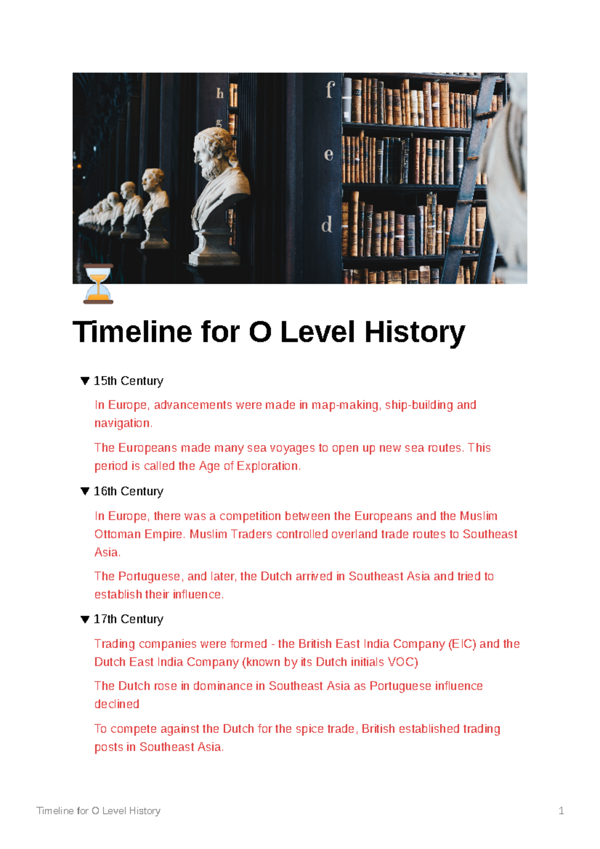 Timeline for O Level History - ⏳ Timeline for O Level History 15th ...