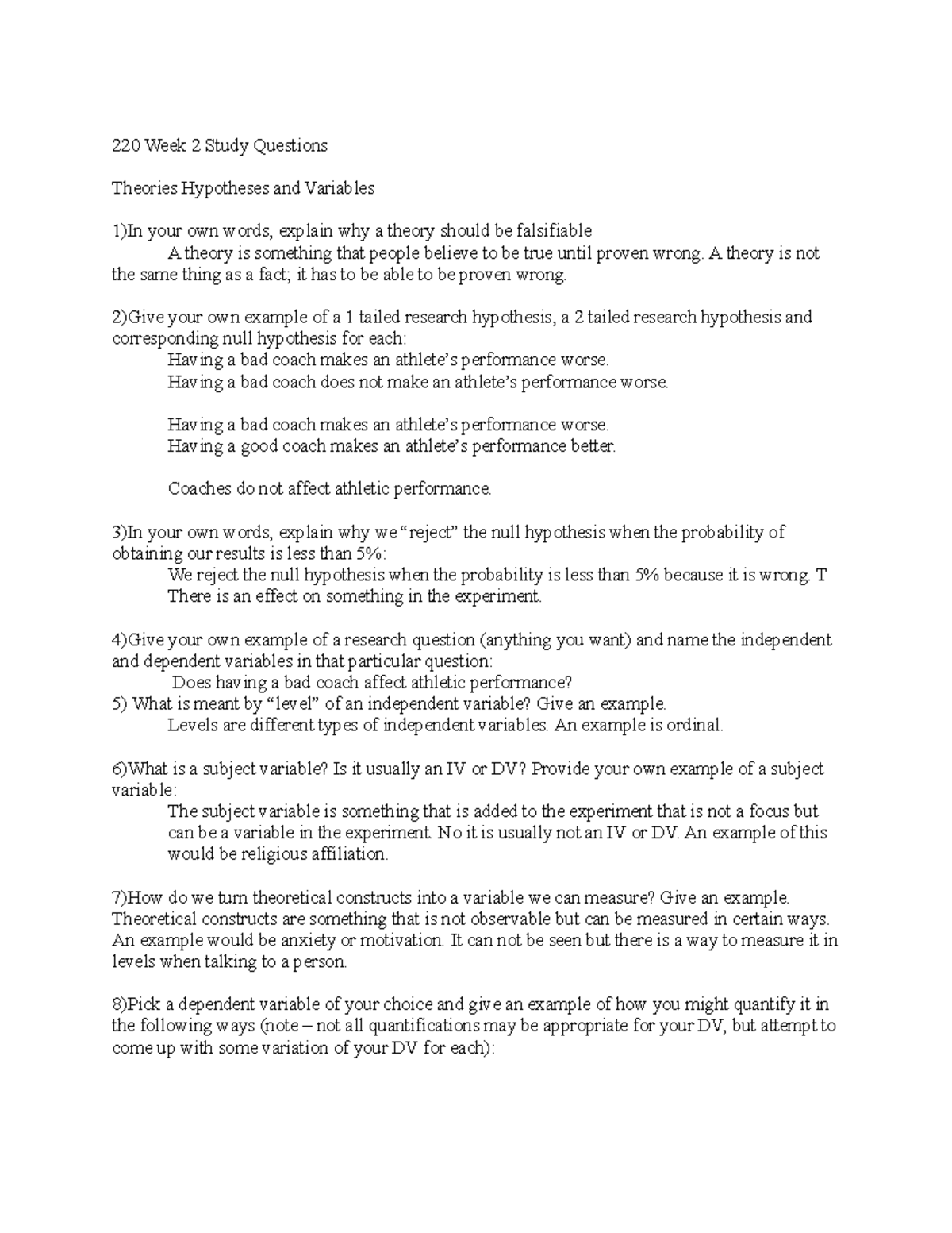 Week 2 study question-2 - 220 Week 2 Study Questions Theories ...