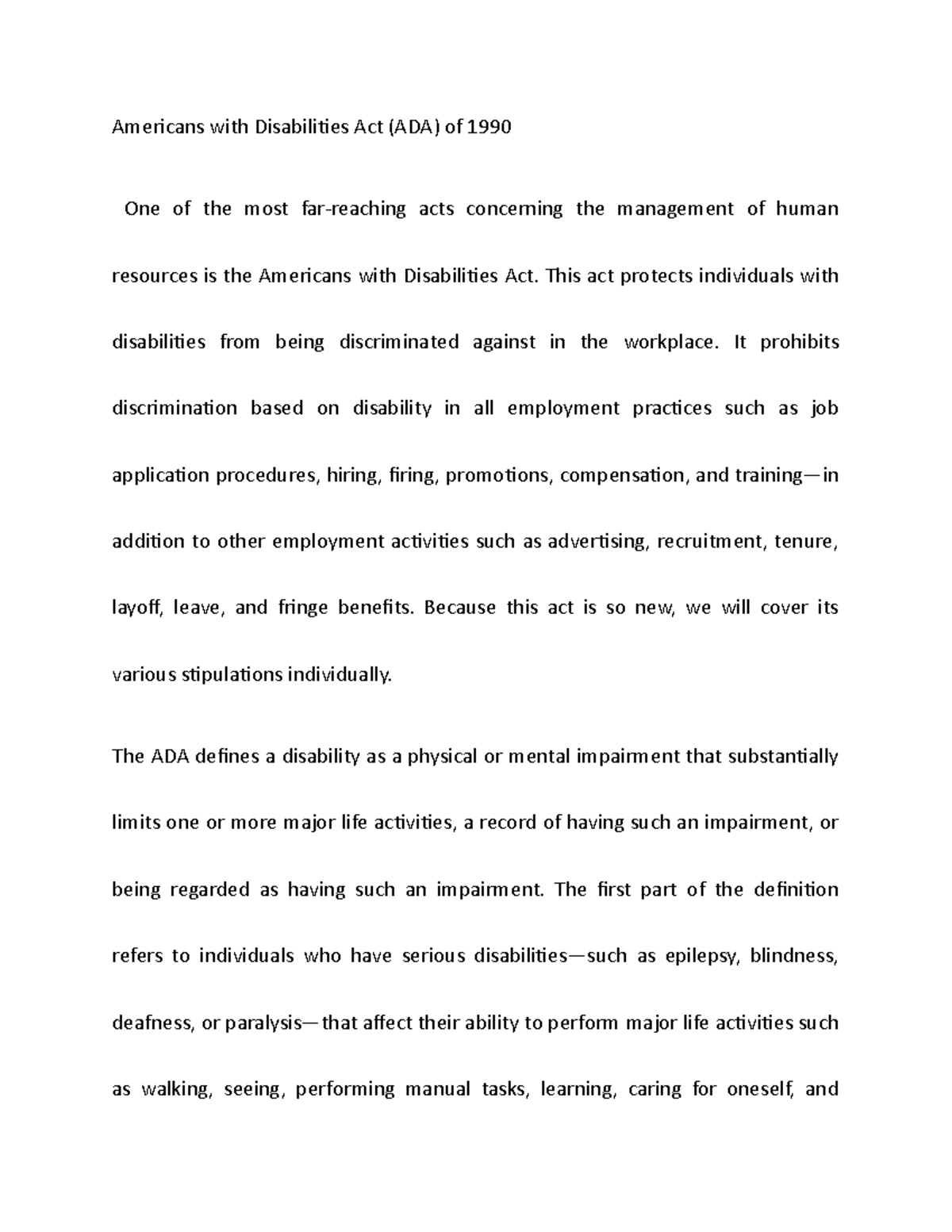 HRM 33- Americans with Disabilities Act - Americans with Disabilities ...