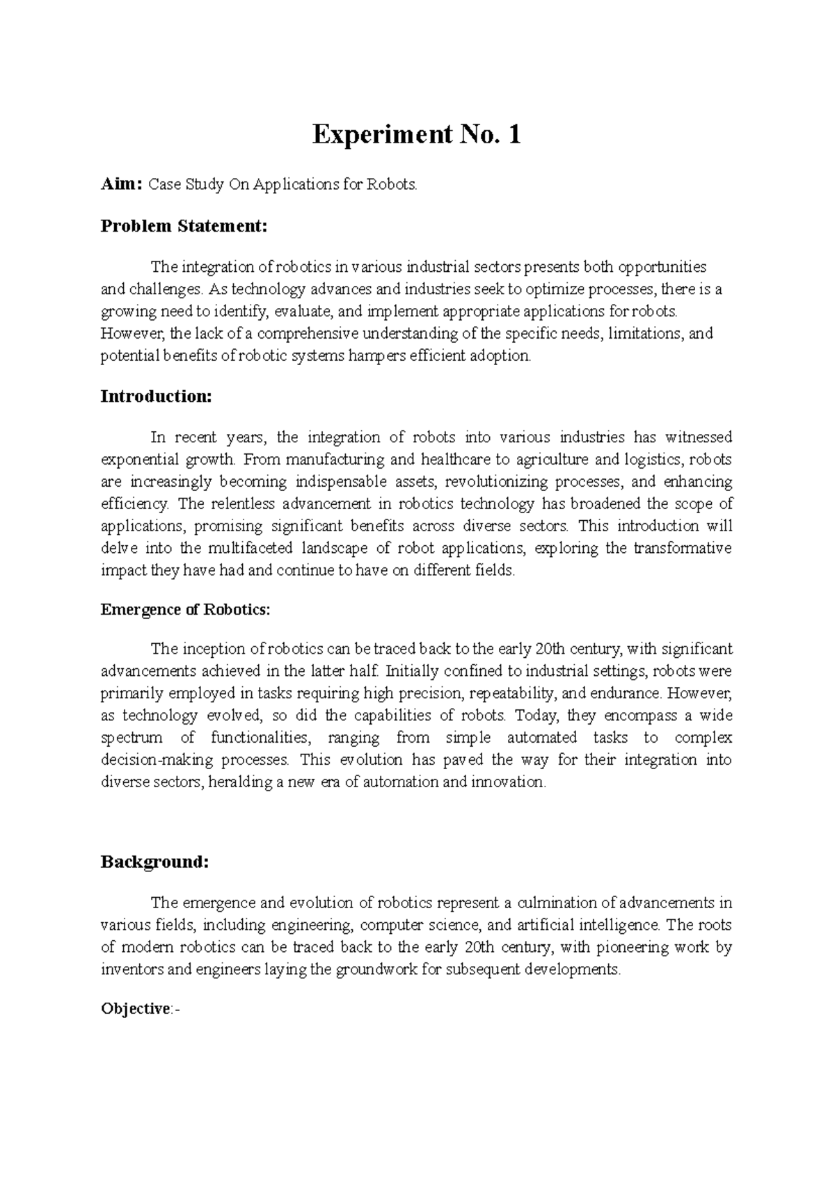 AI EXP1 - try dasyef lorem ispusn jbe fbubfbsb buefu - Experiment No. 1 Aim: Case Study On - Studocu