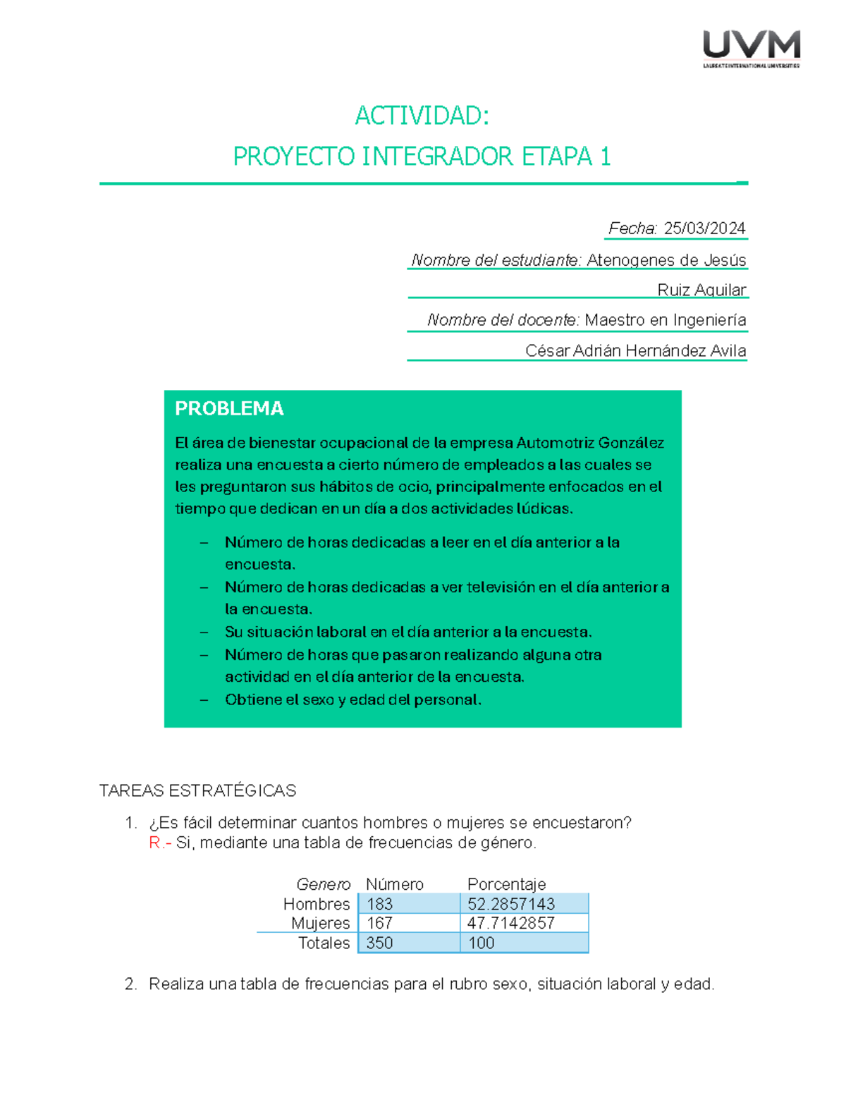 A1 AJRA - Proyecto integrador etapa 1 - ACTIVIDAD: PROYECTO INTEGRADOR ETAPA 1 Fecha: 25 /03 ...