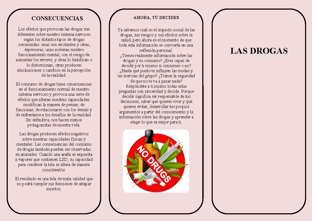 Triptico de las Drogas 3 - CONSECUENCIAS Los efectos que provocan las ...