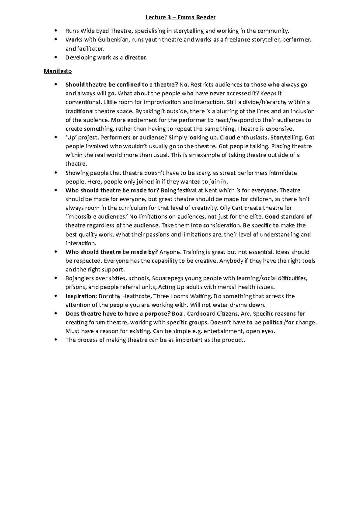 Lecture 3- Who am I - Lecture 3 – Emma Reeder Runs Wide Eyed Theatre ...