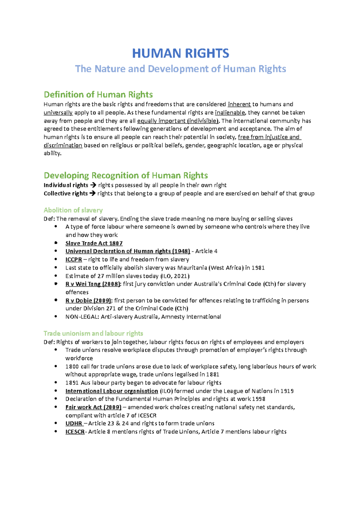 Legal Notes - human rights - HUMAN RIGHTS The Nature and Development of ...