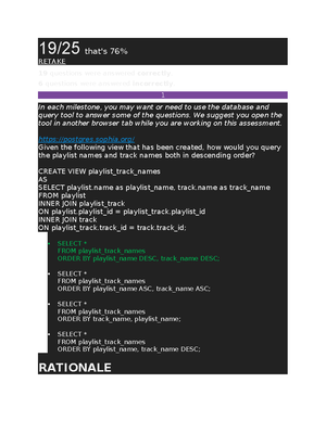 Milestone 2 - Intro to Relationship Databases - 1 16 / 19 that's 84% ...