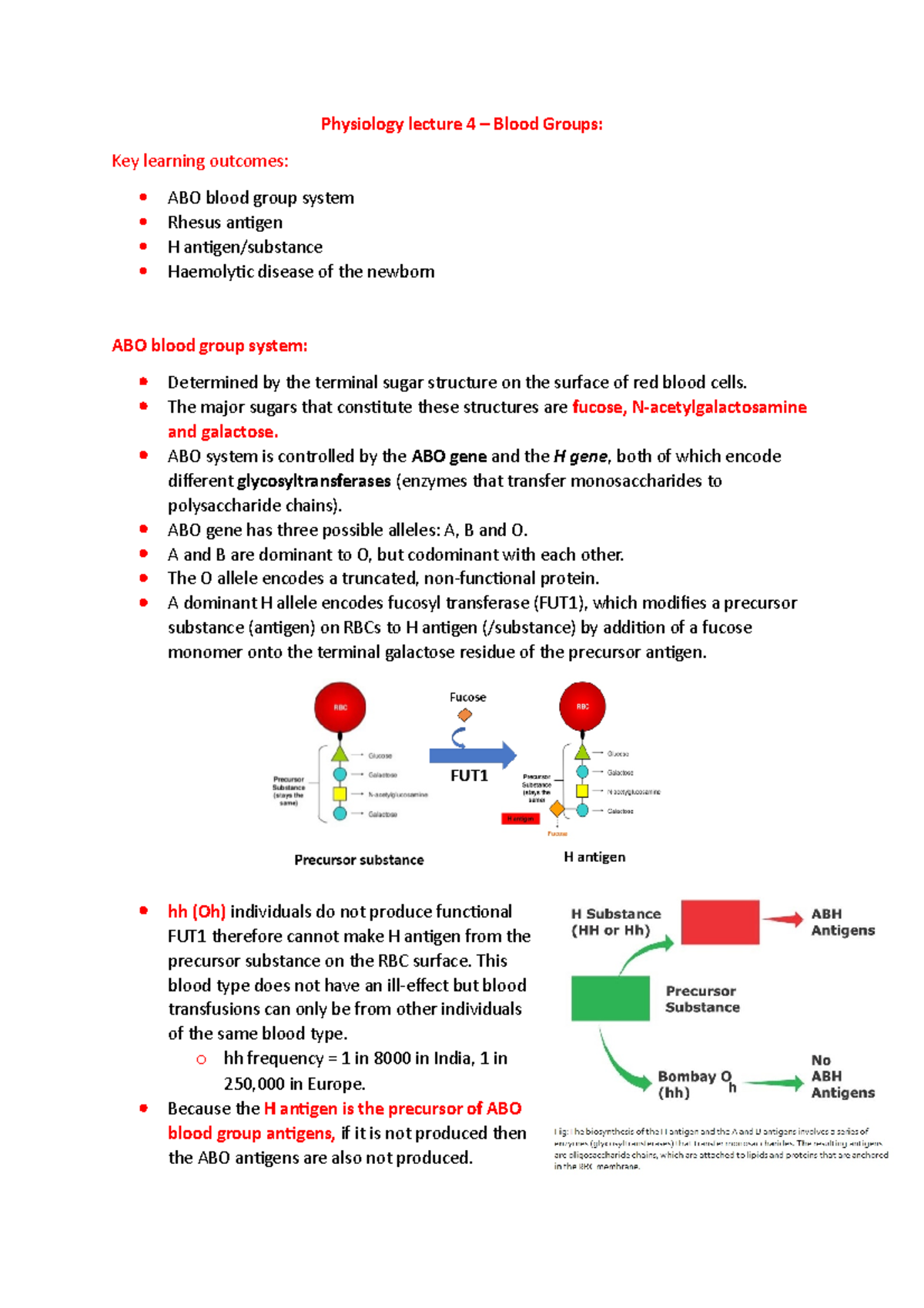 PSC1002 Physiology lecture 4 notes - blood groups - Copy - Physiology ...