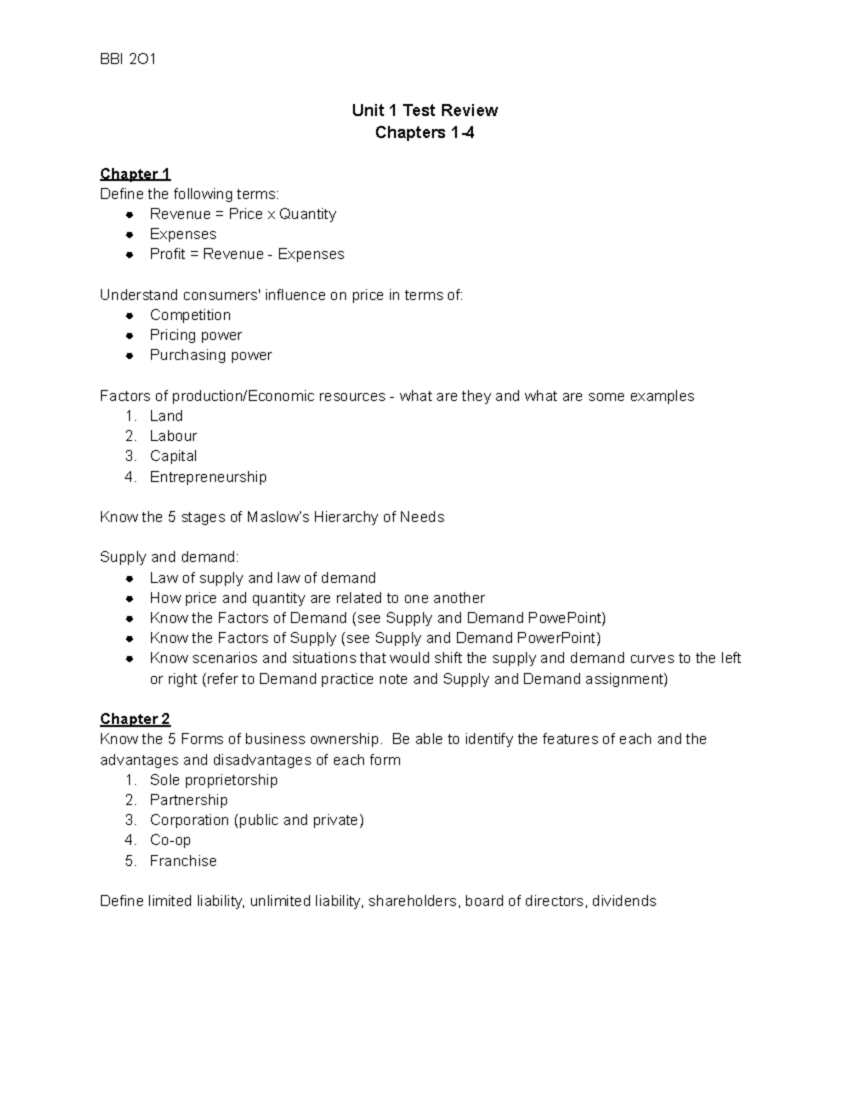 Unit 1 Test Review science psychology - BBI 2O Unit 1 Test Review ...