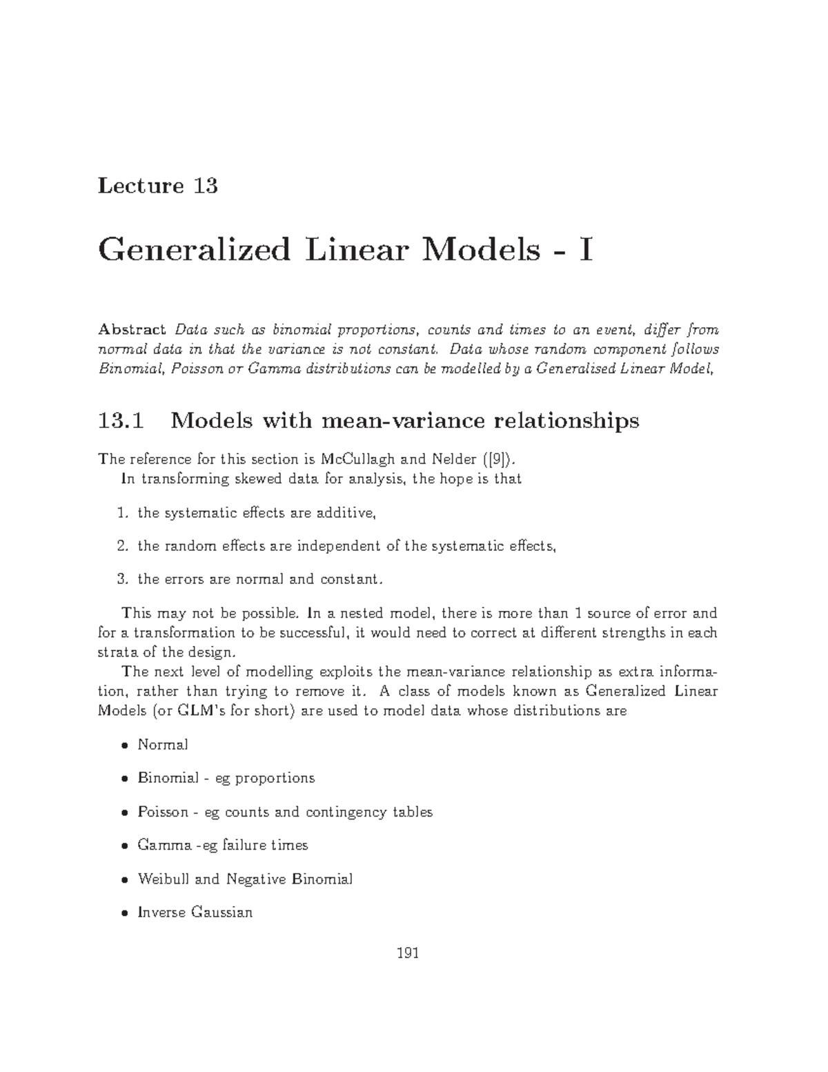 STAT 300 Lecture 13 - Generalized Linear Models I - Lecture 13 Generalized Linear Models - I ...