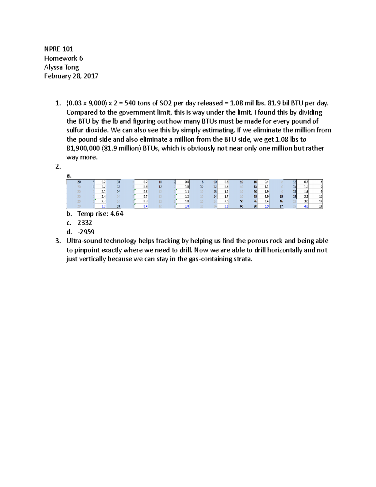 NPRE 101 #6 - Prof. David Ruzic - NPRE 101 Homework 6 Alyssa Tong ...
