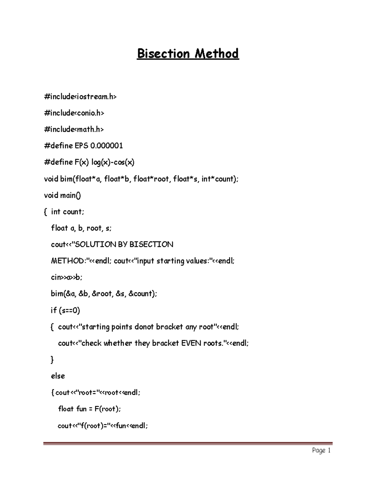 Numerical method-labsheet - Bisection Method #include #include - Studocu