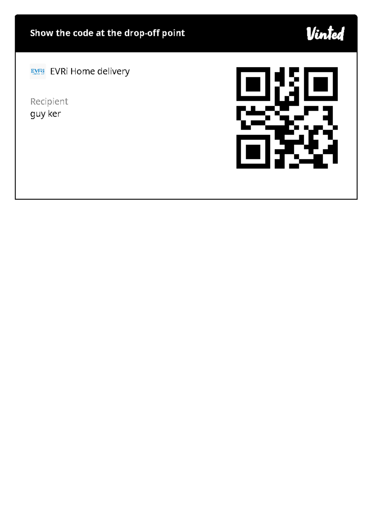 Vinted Digital Label 6301914617 - EVRi Home delivery guy kerRecipient ...